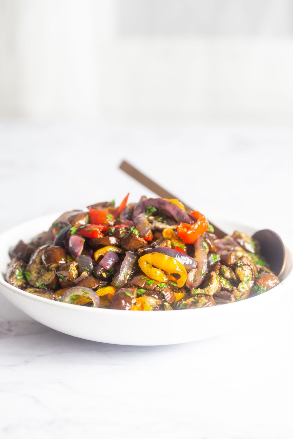 Roasted Eggplant and Pepper Salad - Overtime Cook